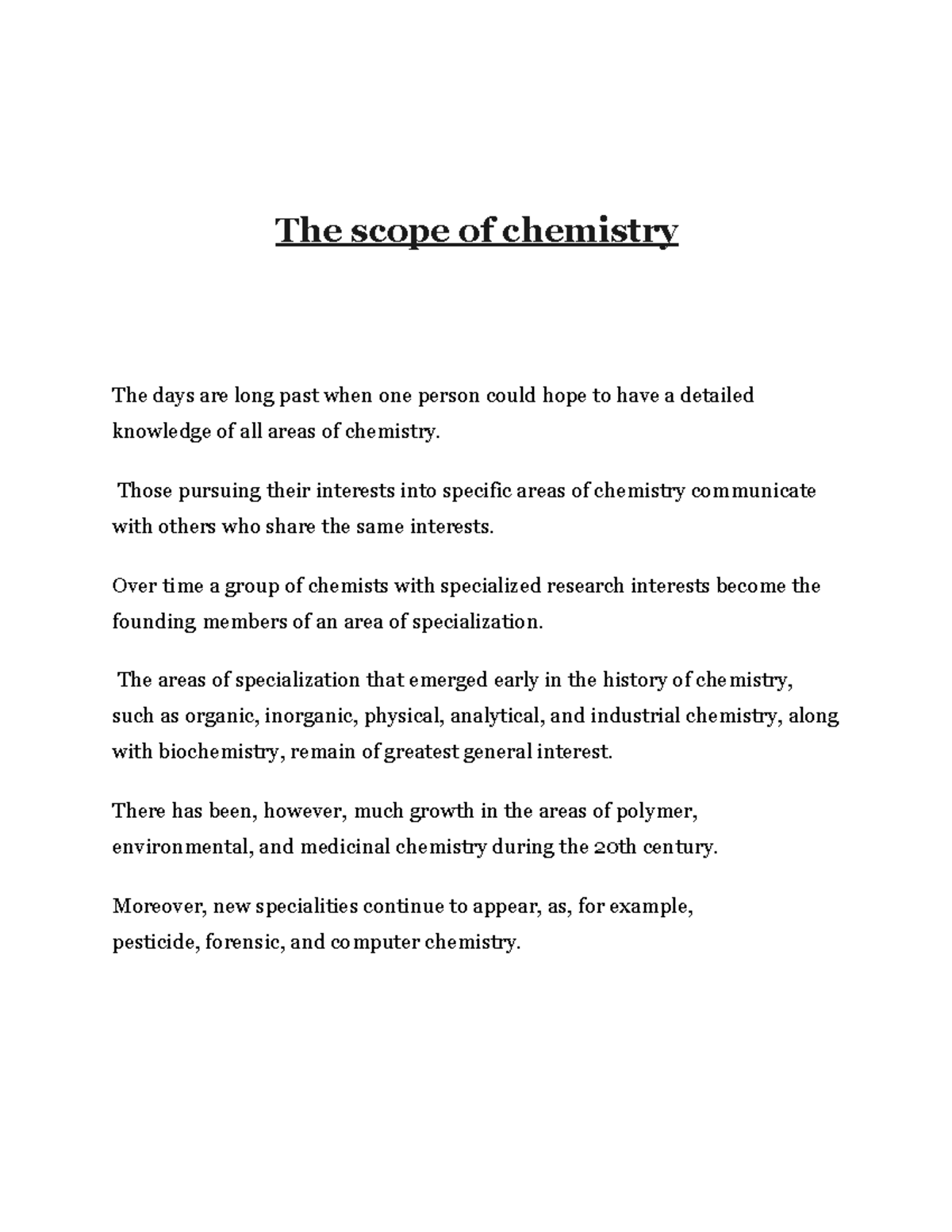 CHE 2 (The scope of chemistry) - The scope of chemistry The days are ...