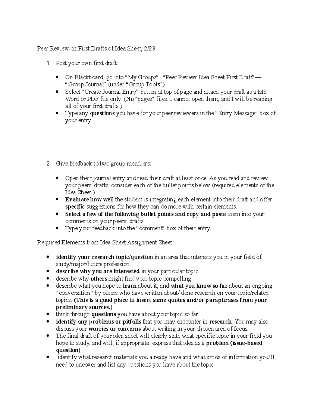 Peer Review Idea Sheet First Draft - Peer Review on First Drafts of ...