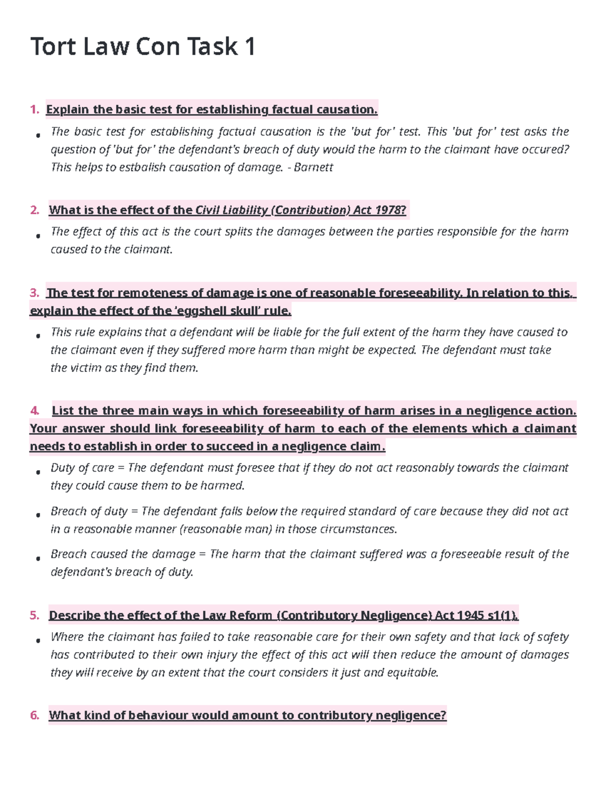 Tort Law Con Task 1 - Consolidation Task - Large group 3 - Tort Law Con ...