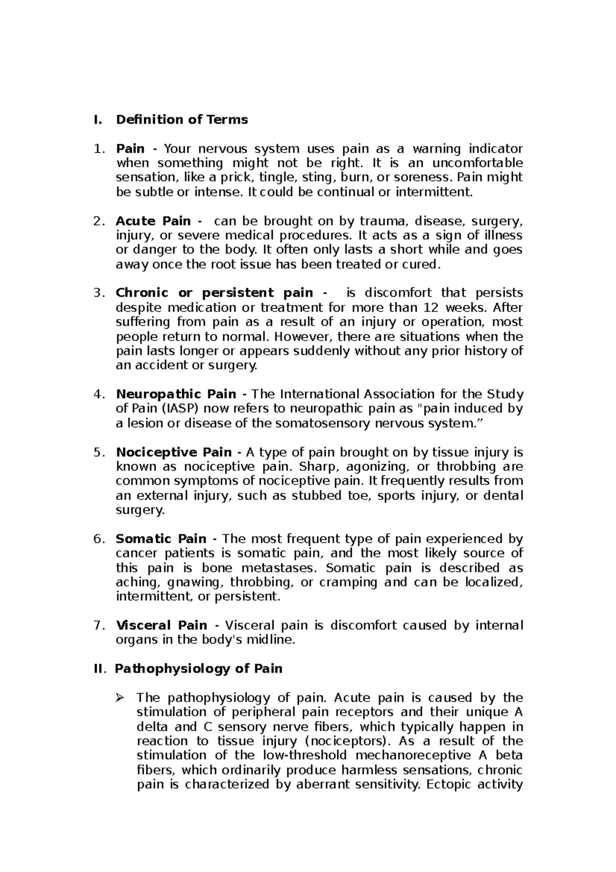 Painmanagement CT - geria pain management - I. Definition of Terms Pain ...