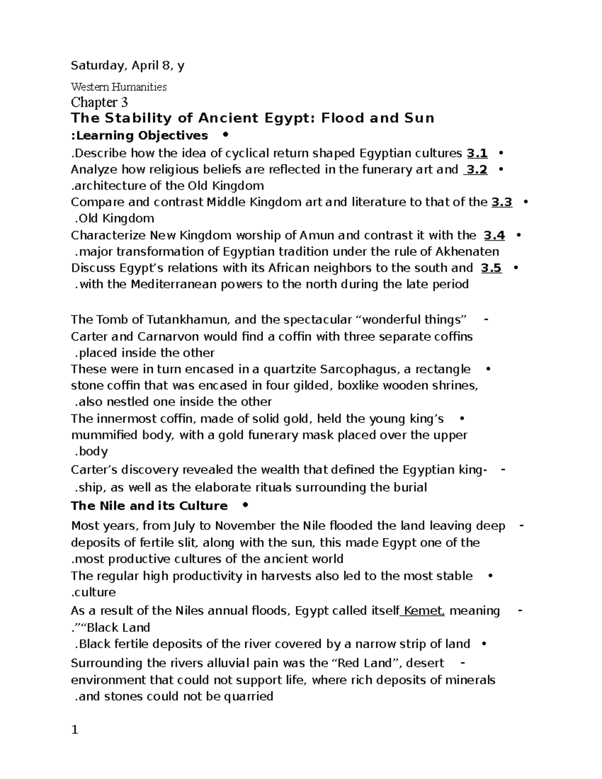 HUMchapter 3-notes - Chapter 3 Textbook notes; The Stability of Ancient ...