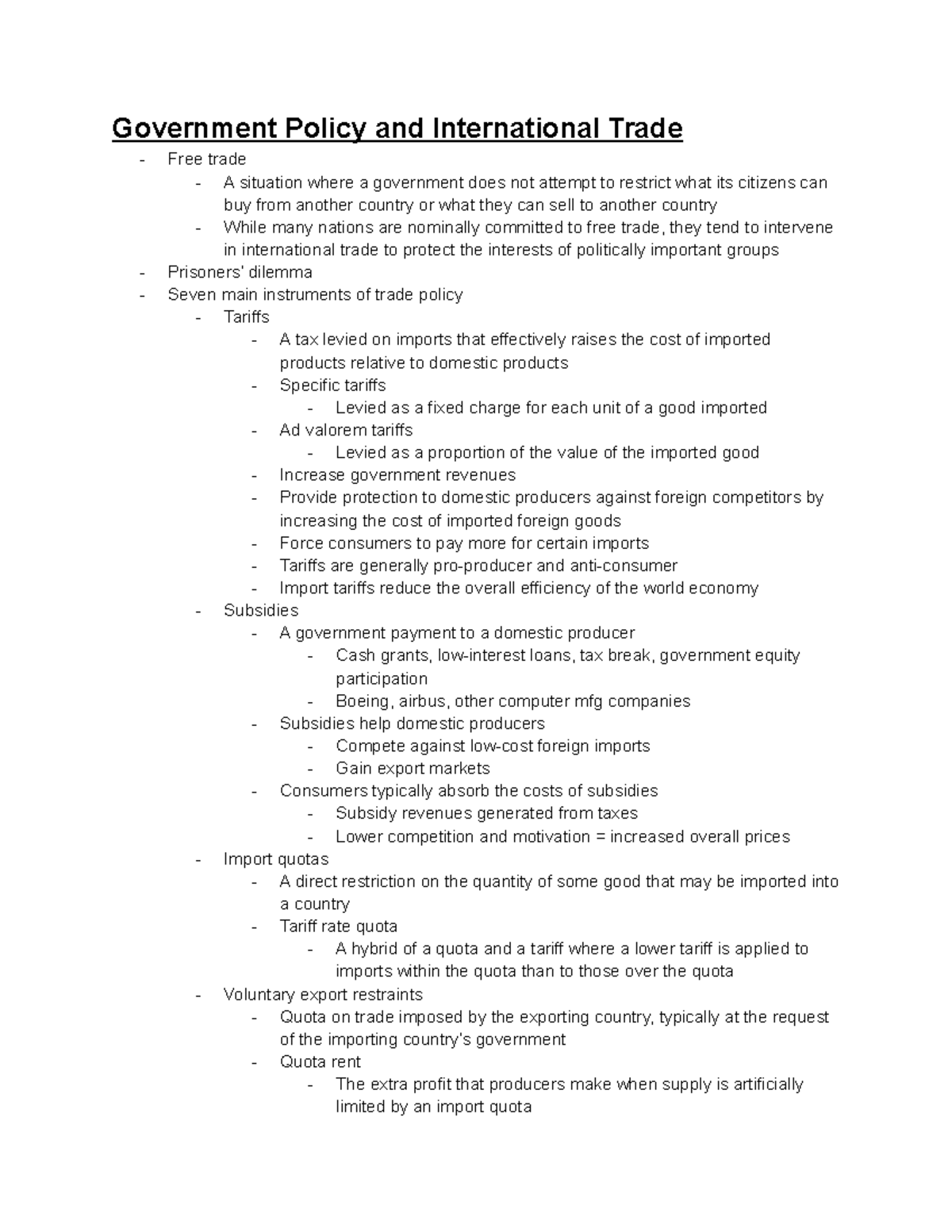 Government Policy and International Trade - Studocu