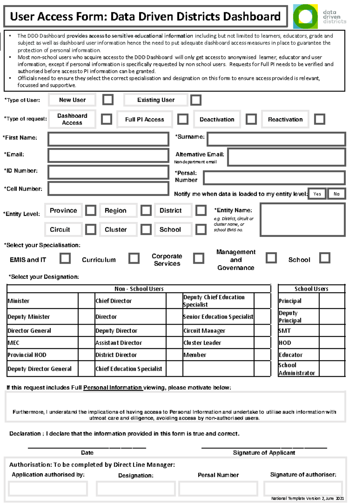 DDD User Application Form Revised 2021 PDF - Authorisation: To be ...