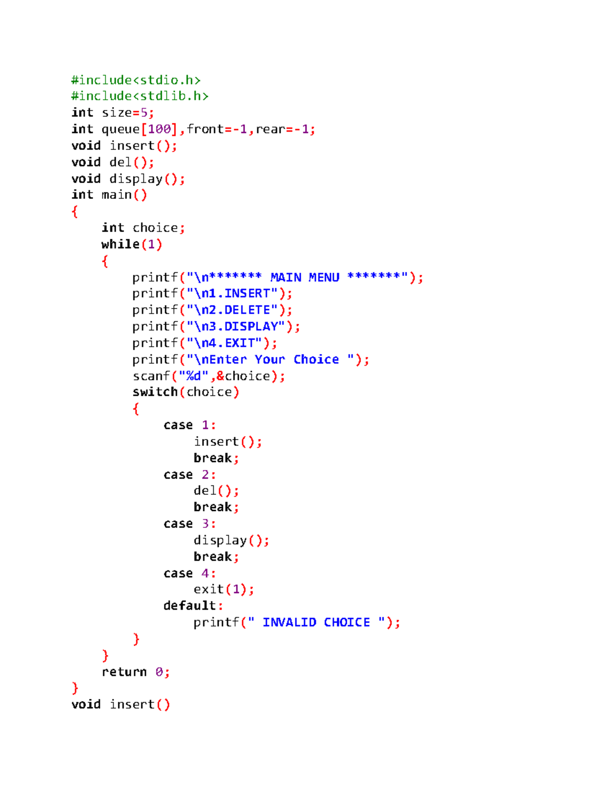 Circular queue - AKTU - #include #include int size= 5 ; int queue[ 100 ...