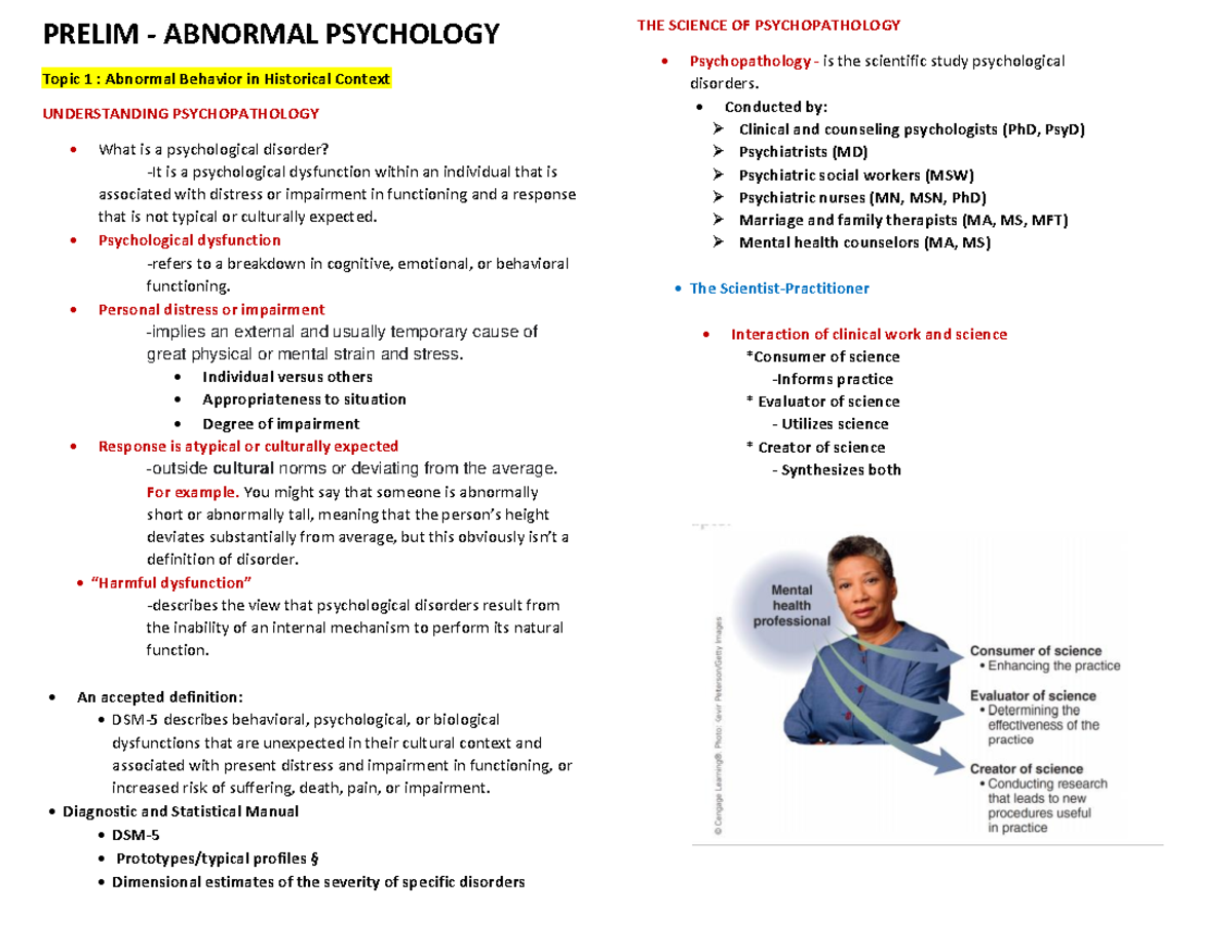 Topic 1 - Chapter 1. Abnormal Psychology - PRELIM - ABNORMAL PSYCHOLOGY ...