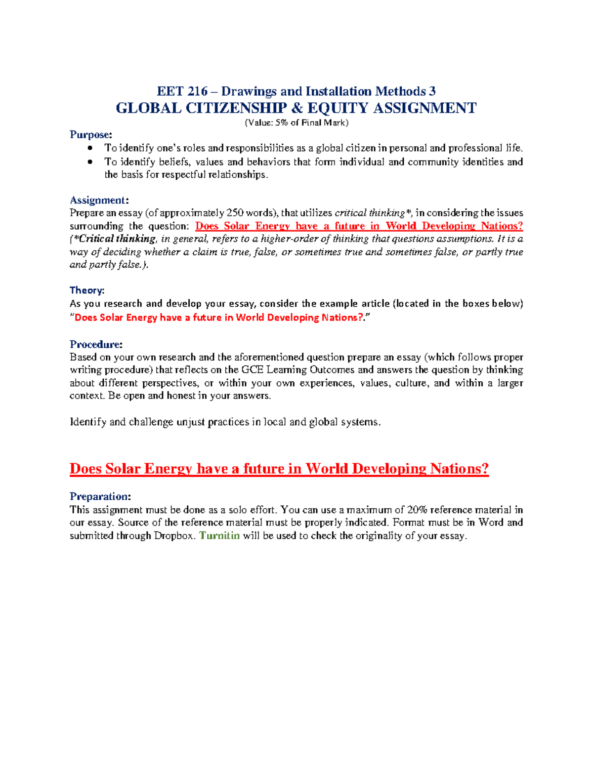 GCE Assignment - EET 216 – Drawings and Installation Methods 3 GLOBAL ...