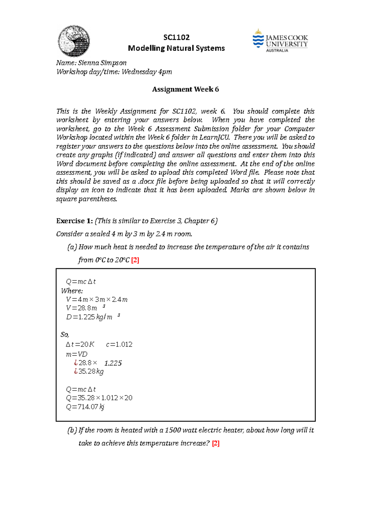 SC1102 assignment week 6 - Name: Sienna Simpson Workshop day/time ...