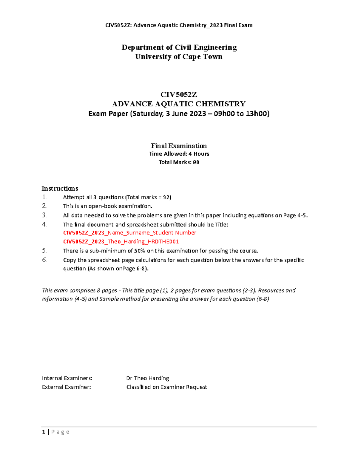 CIV5052Z Exam 2023 Memo - Department of Civil Engineering University of ...
