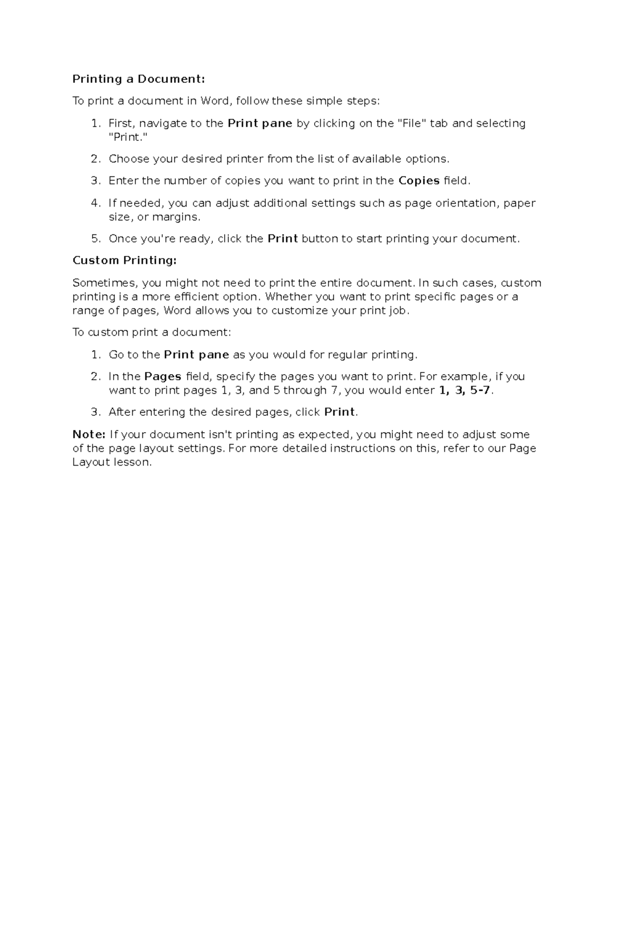 Printing Documents - Printing a Document: To print a document in Word ...