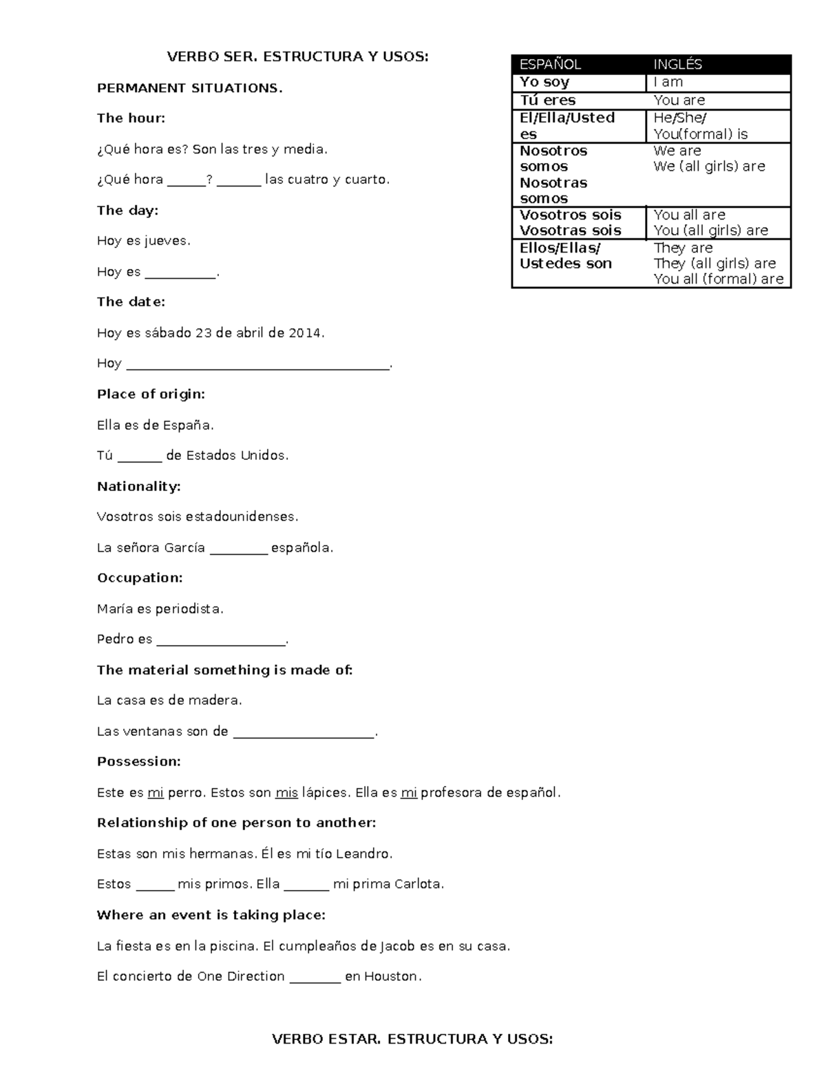 Verbo-ser-y-estar-usos-y-estructura-ejercicios-de-gramatica repaso ...