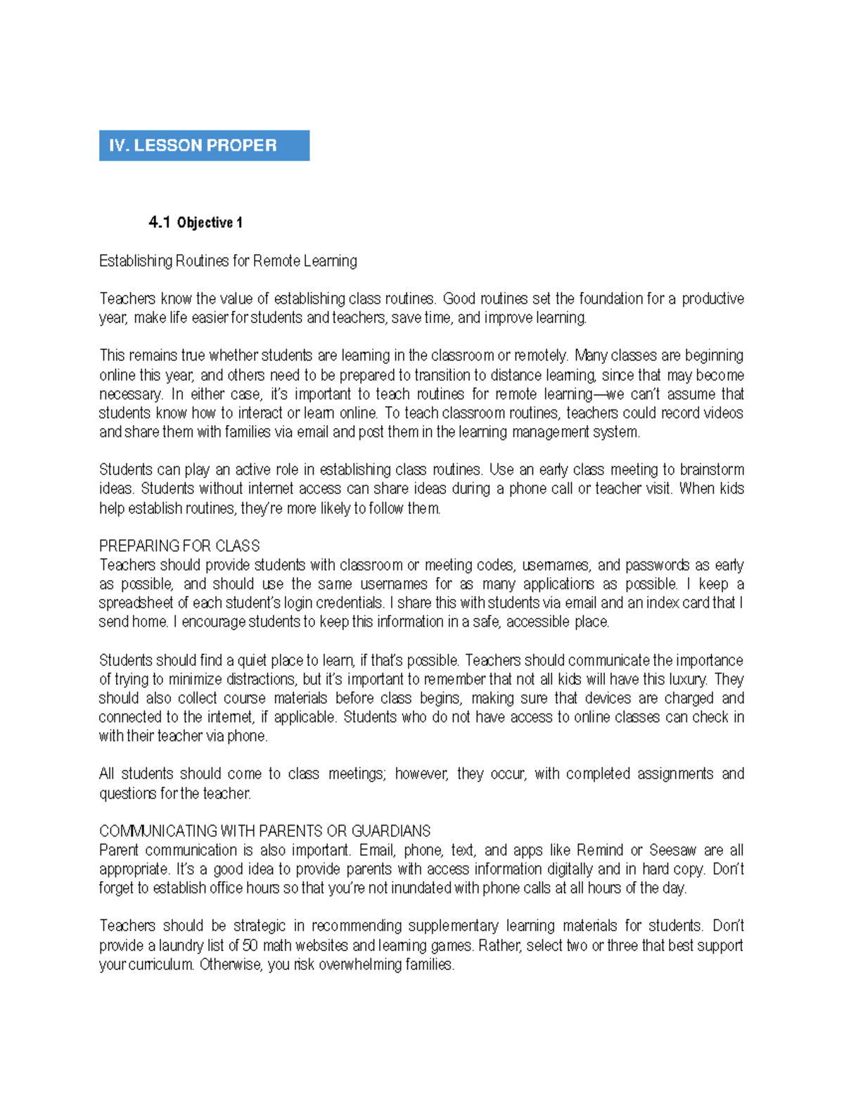 Module 8. Lesson Proper - 4 Objective 1 Establishing Routines for ...