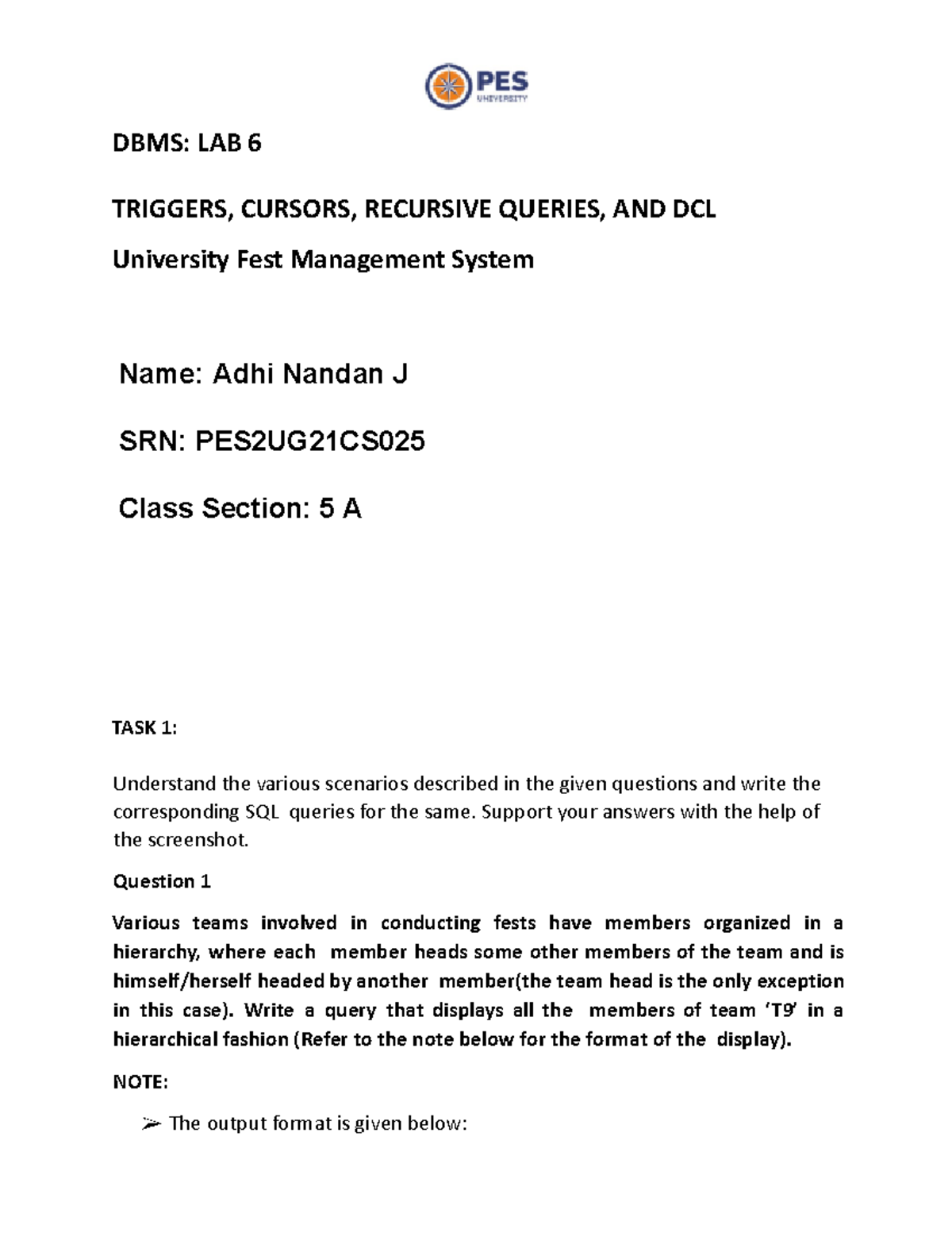 PES2UG21CS025 University Fest DB Lab6 - DBMS: LAB 6 TRIGGERS, CURSORS ...