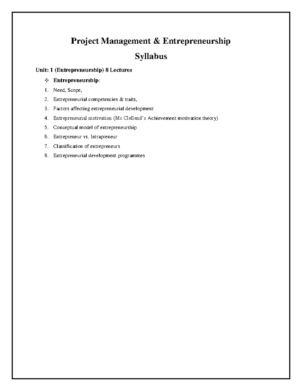 PMED Notes - Unit 1 - Project Management & Entrepreneurship Syllabus ...