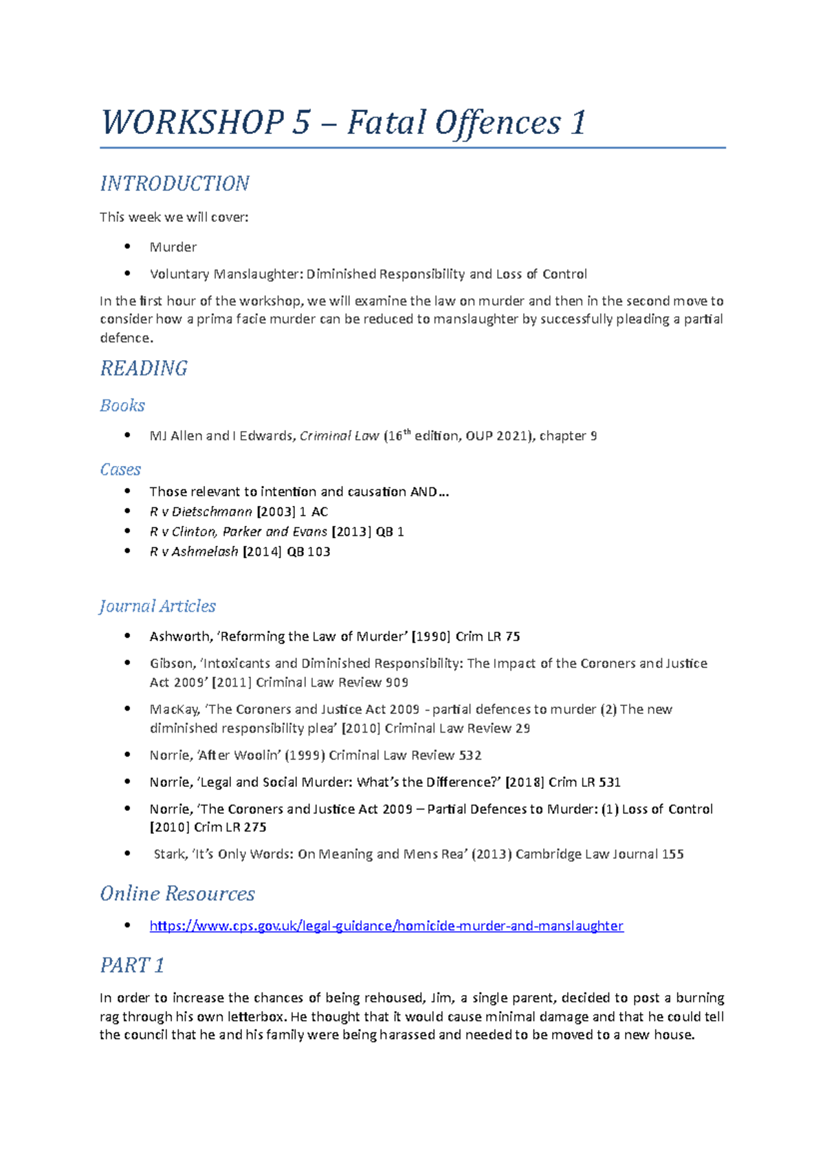 Workshop 5 - .... - WORKSHOP 5 – Fatal Offences 1 INTRODUCTION This ...