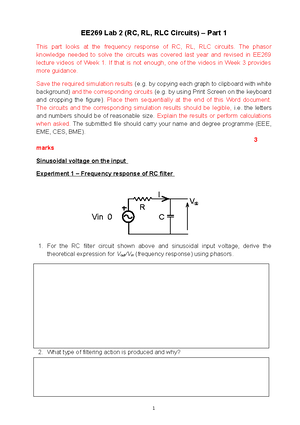 EE269 RC, RL and RLC Circuits Part 2 - EE269 Lab 3 (RC, RL, RLC ...