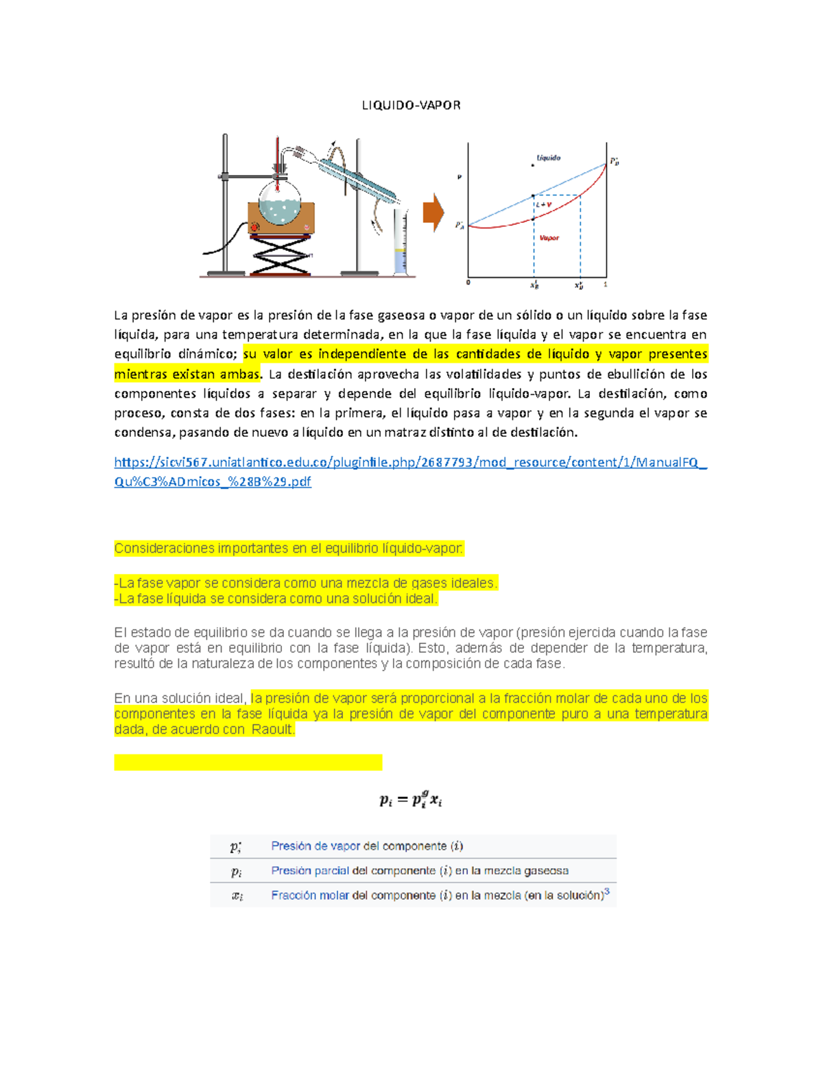 Liquido - LIQUIDO-VAPOR La presión de vapor es la presión de la fase ...