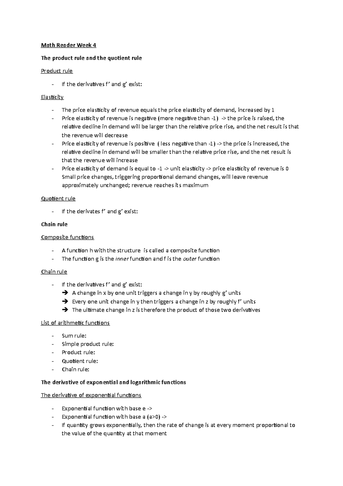 Math Summary Week 4 - Math Reader Week 4 The product rule and the ...