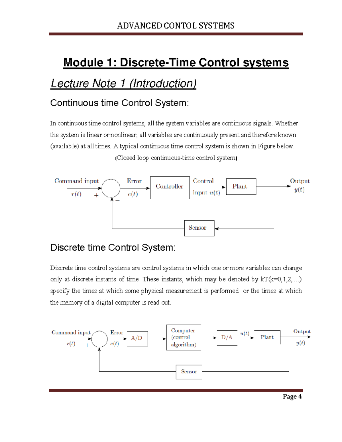 Advanced Control Systems 1 - KIIT University - Studocu