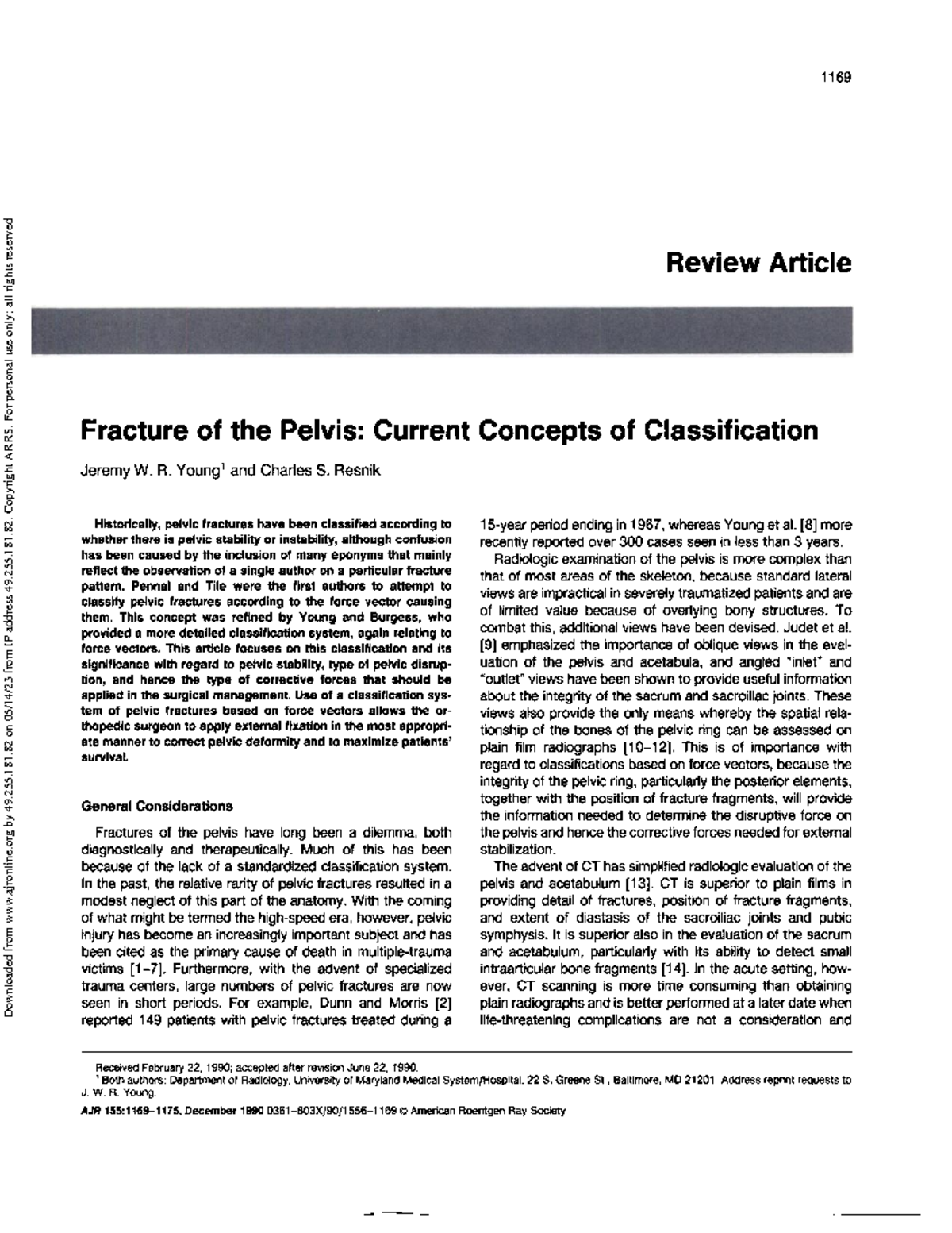 Pelvis fracture - Received February 22, 1990; accepted after revision ...