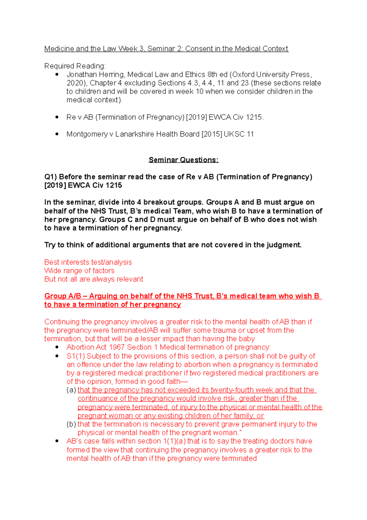 Medicine and the Law Seminar Week 3 - Medicine and the Law Week 3 ...