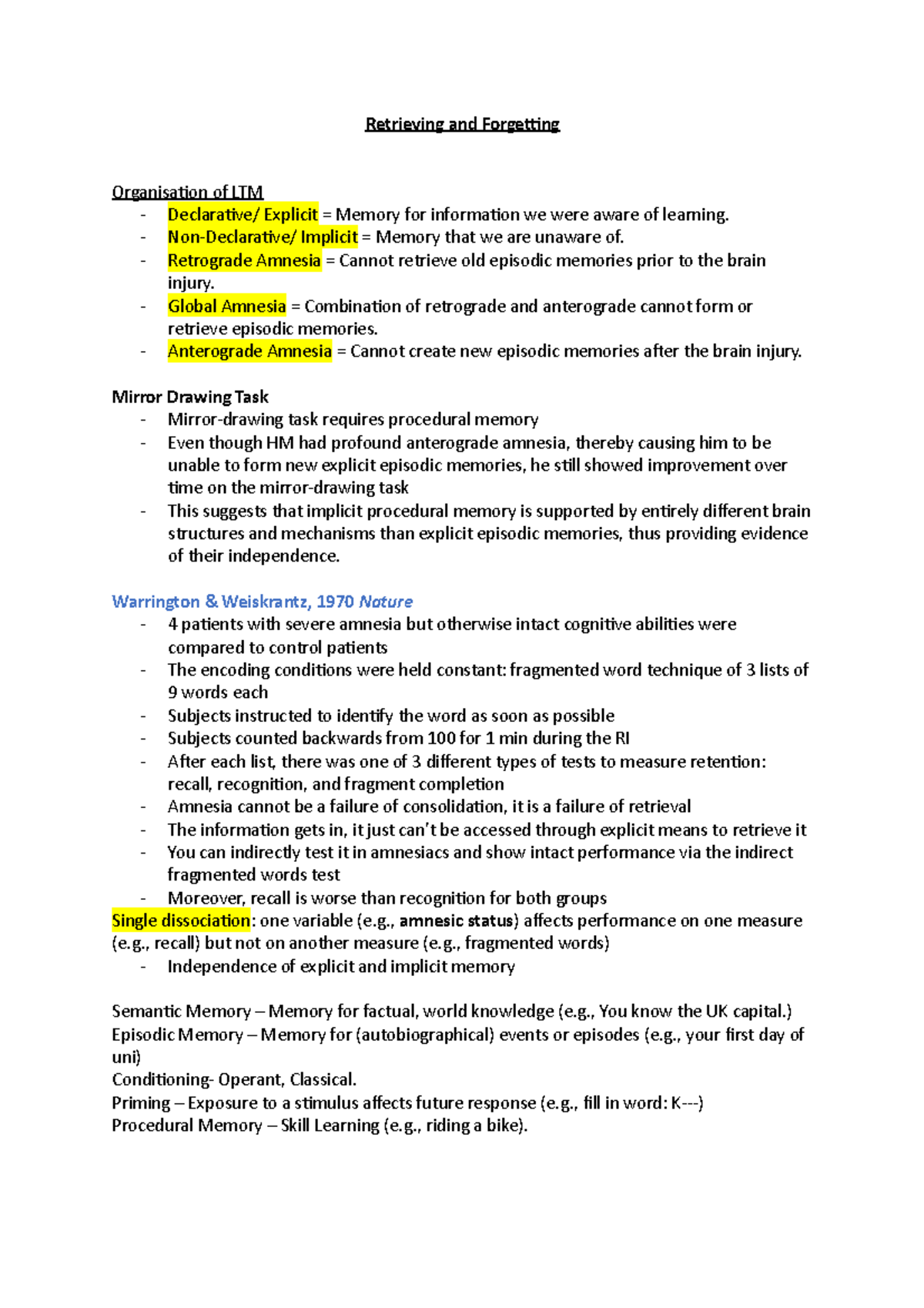 Retrieving And Forgetting Retrieving And Forgetting Organisation Of Ltm Declarative