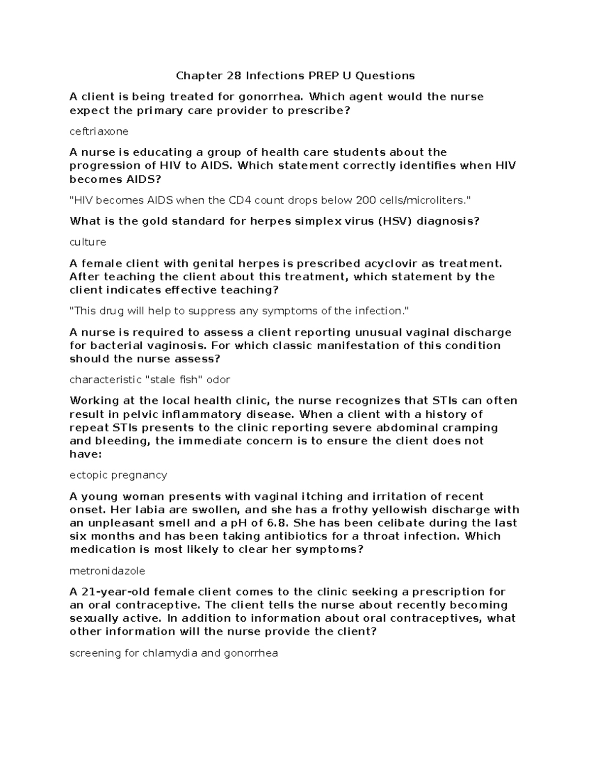Chapter 28 Infections PREP U Questions - Chapter 28 Infections PREP U ...