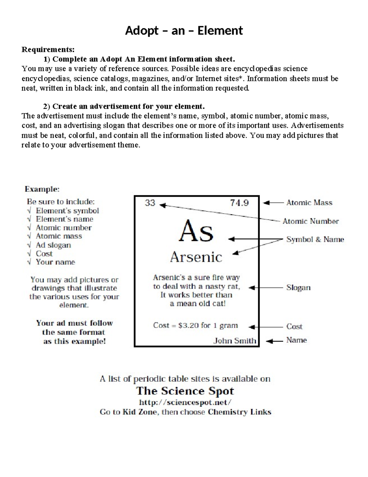 Copy of Adopt an Element - Adopt – an – Element Requirements: 1 ...