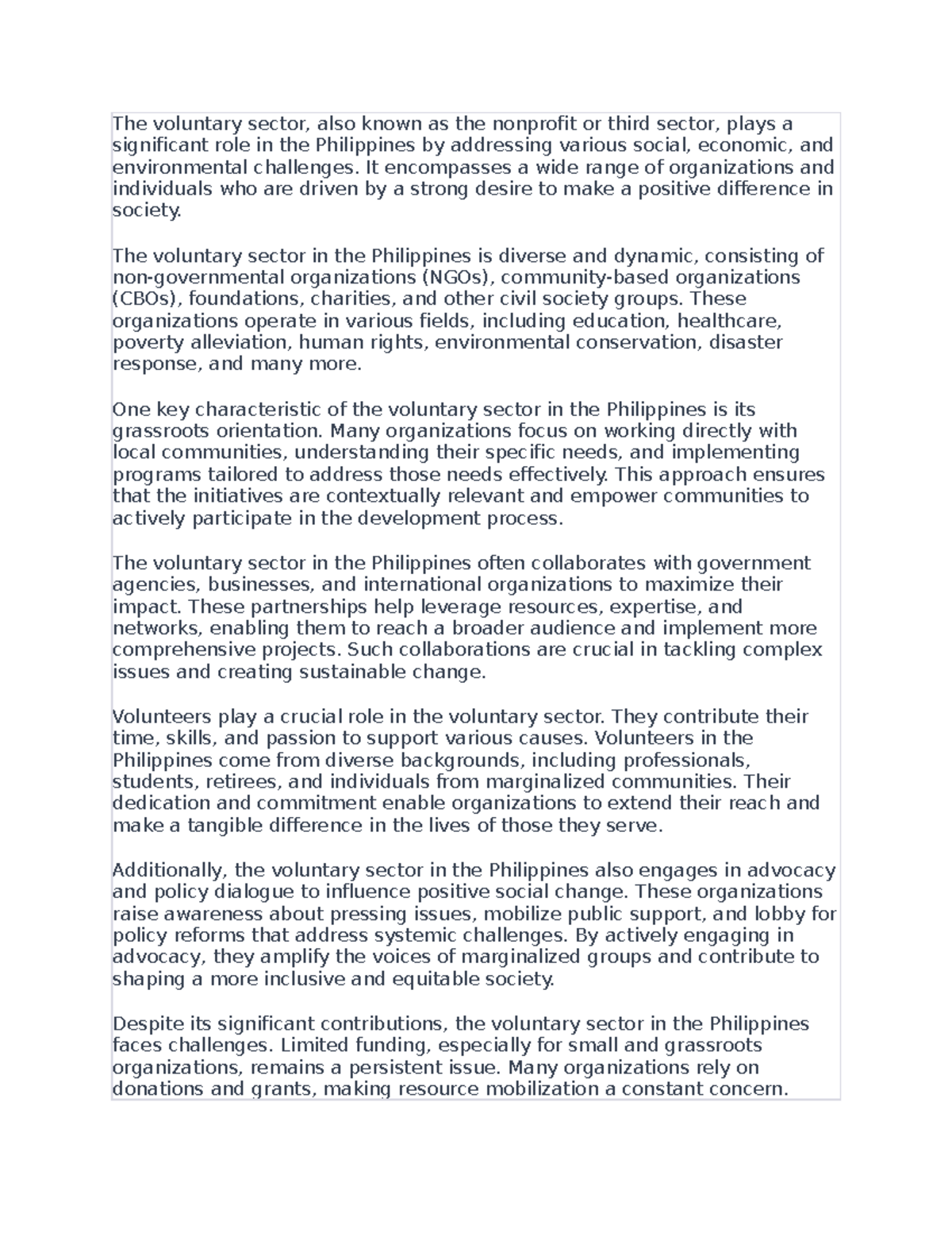 Voluntary Sector in the Philippines - The voluntary sector, also known ...