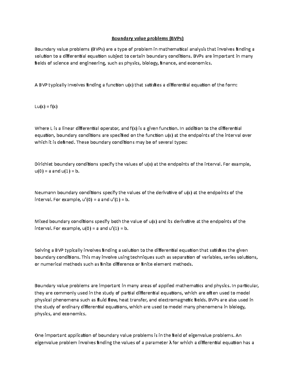 Boundary Value Problems Bvps Bvps Are Important In Manyfields Of Science And Engineering