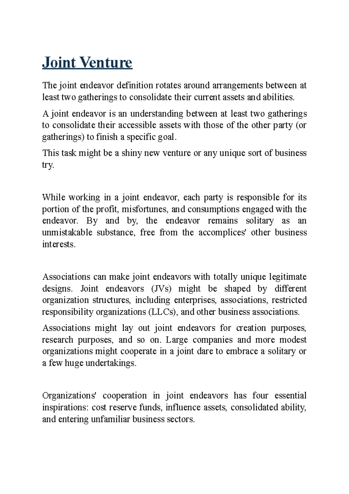 Joint Venture - Joint Venture The joint endeavor definition rotates ...