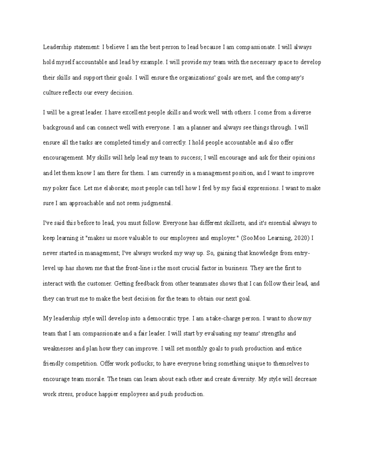 Leadership statement you had to come up with.. - Leadership statement ...