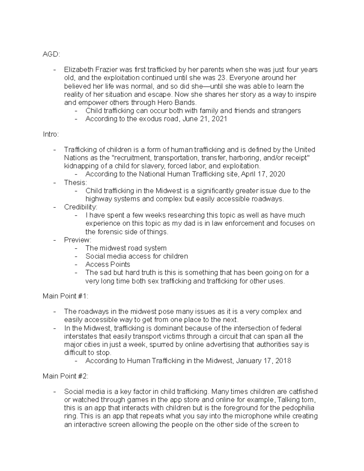 Persuassive Speech (Child Trafficking) - AGD: Elizabeth Frazier was ...