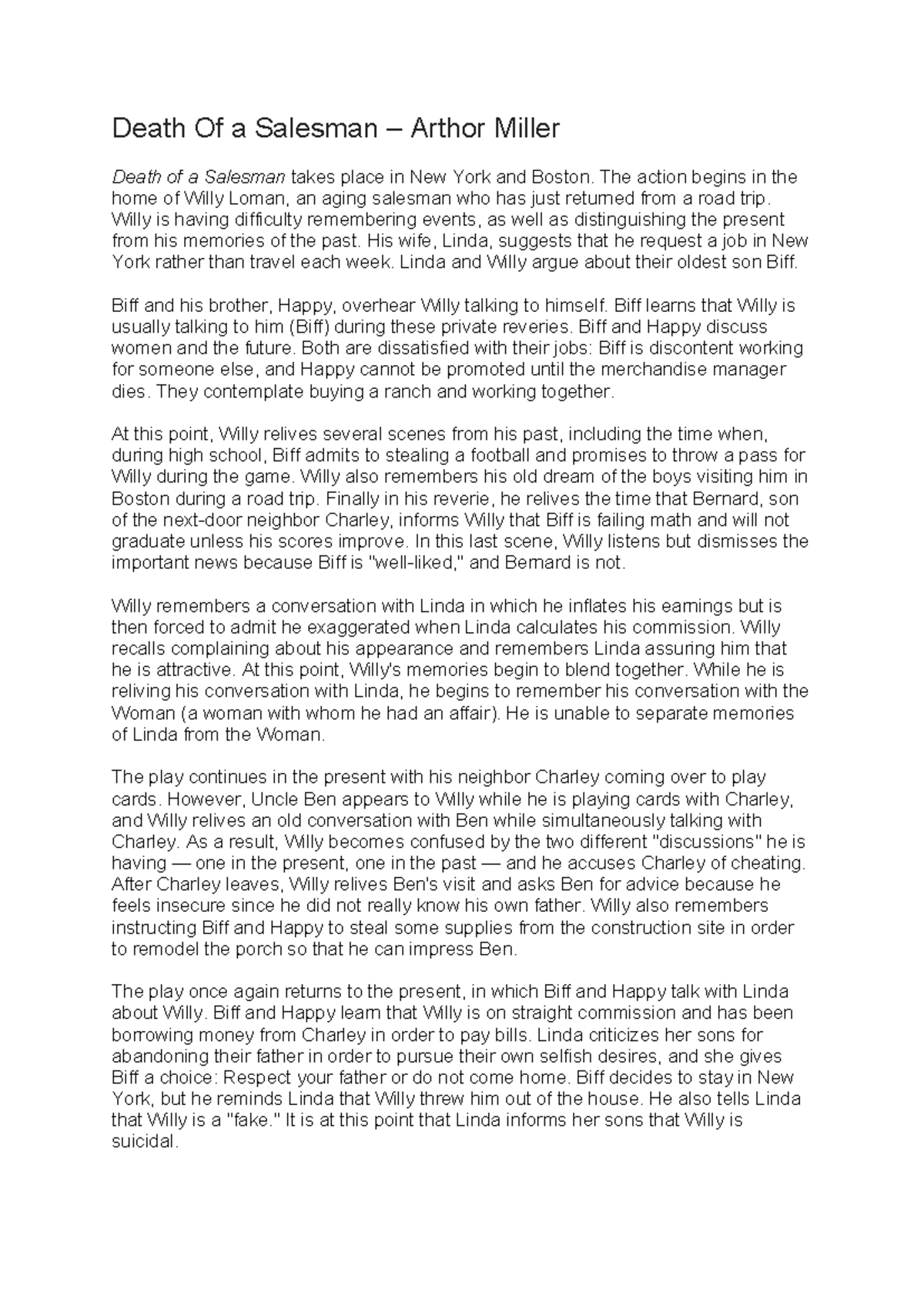 Death of a salesman - Summaries - Death Of a Salesman – Arthor Miller ...