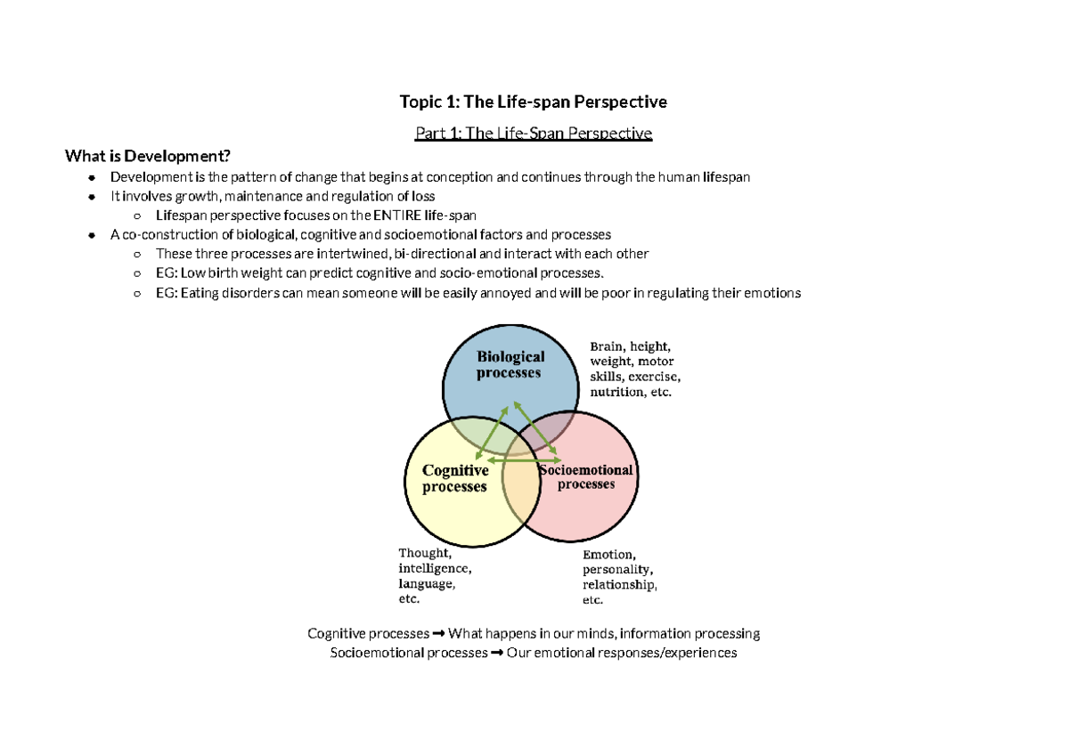 Developmental Psychology (Midterm) - Topic 1: The Life-span Perspective ...