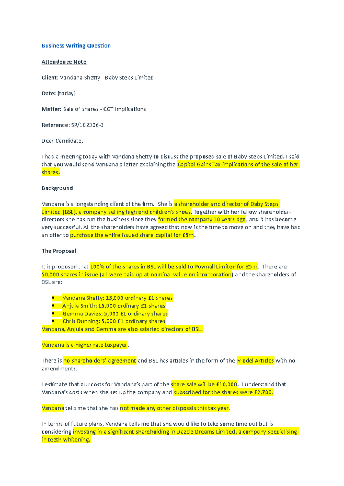 SQE 2 Business Writing Question - Business Writing Question Attendance ...