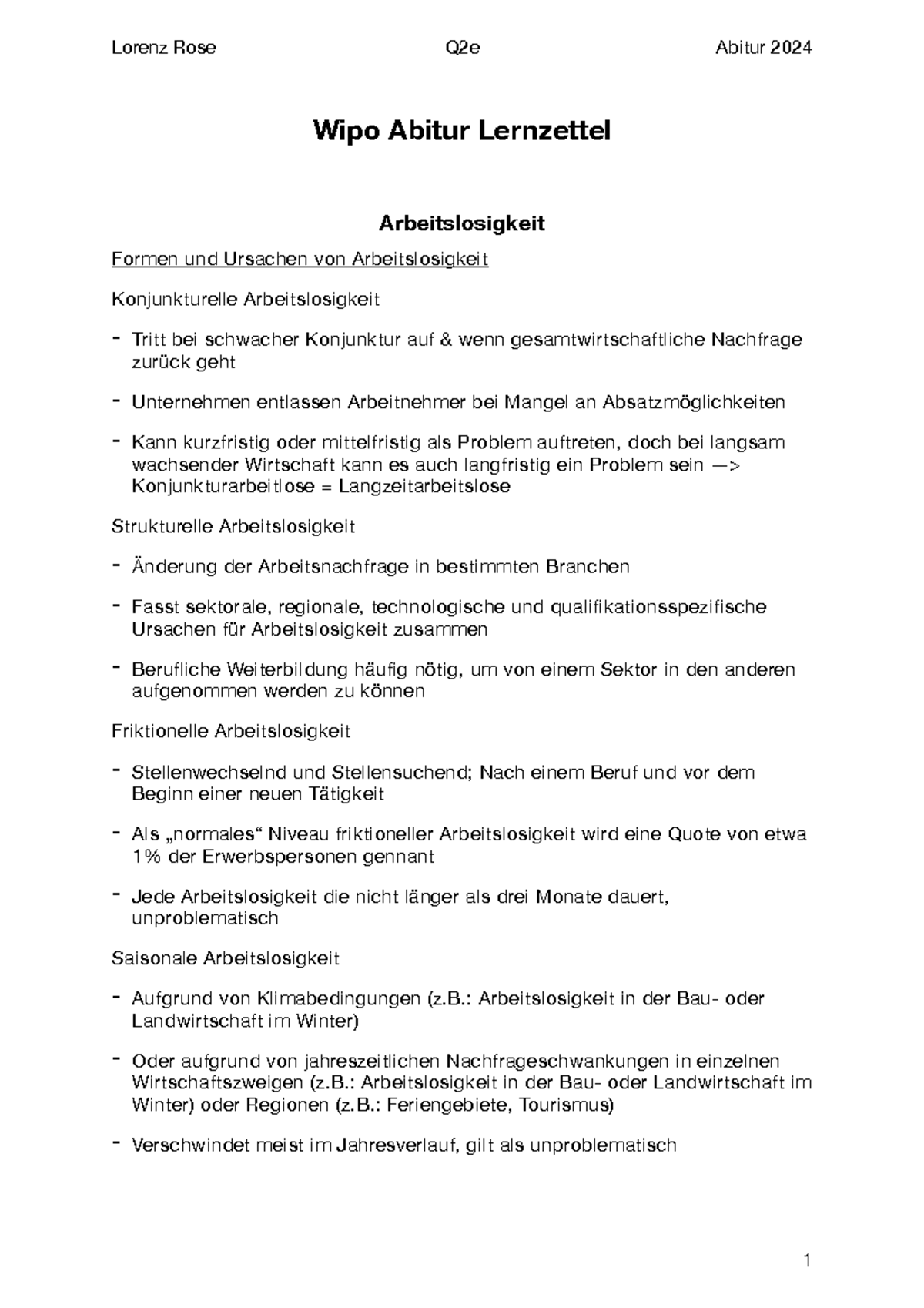 Wipo Abitur Lernzettel 2024 - Wipo Abitur Lernzettel Arbeitslosigkeit ...