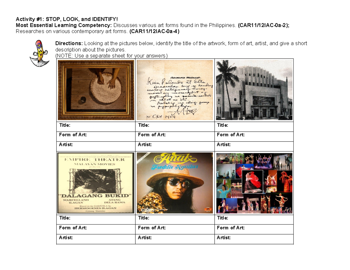 CPAR - Activity #1: STOP, LOOK, and IDENTIFY! Most Essential Learning ...