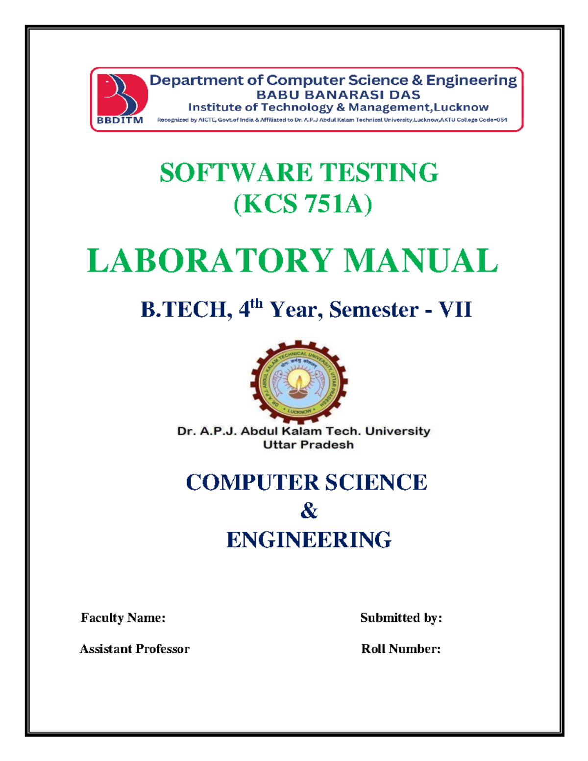 Software Testing File - This is ST File - SOFTWARE TESTING (KCS 751A ...