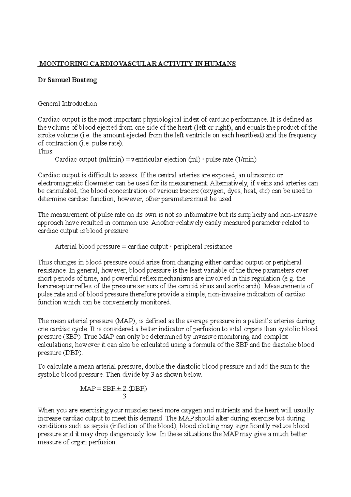 Physiology ECG-BP practical handout - MONITORING CARDIOVASCULAR ...