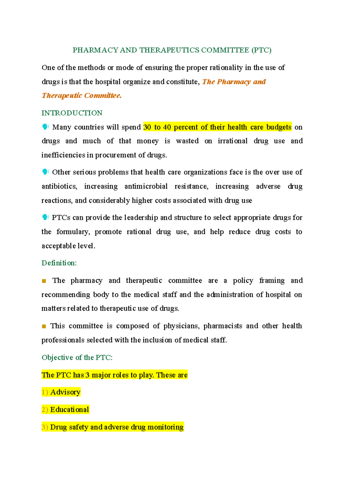 Pharmacy AND Therapeutics Committee - PHARMACY AND THERAPEUTICS ...