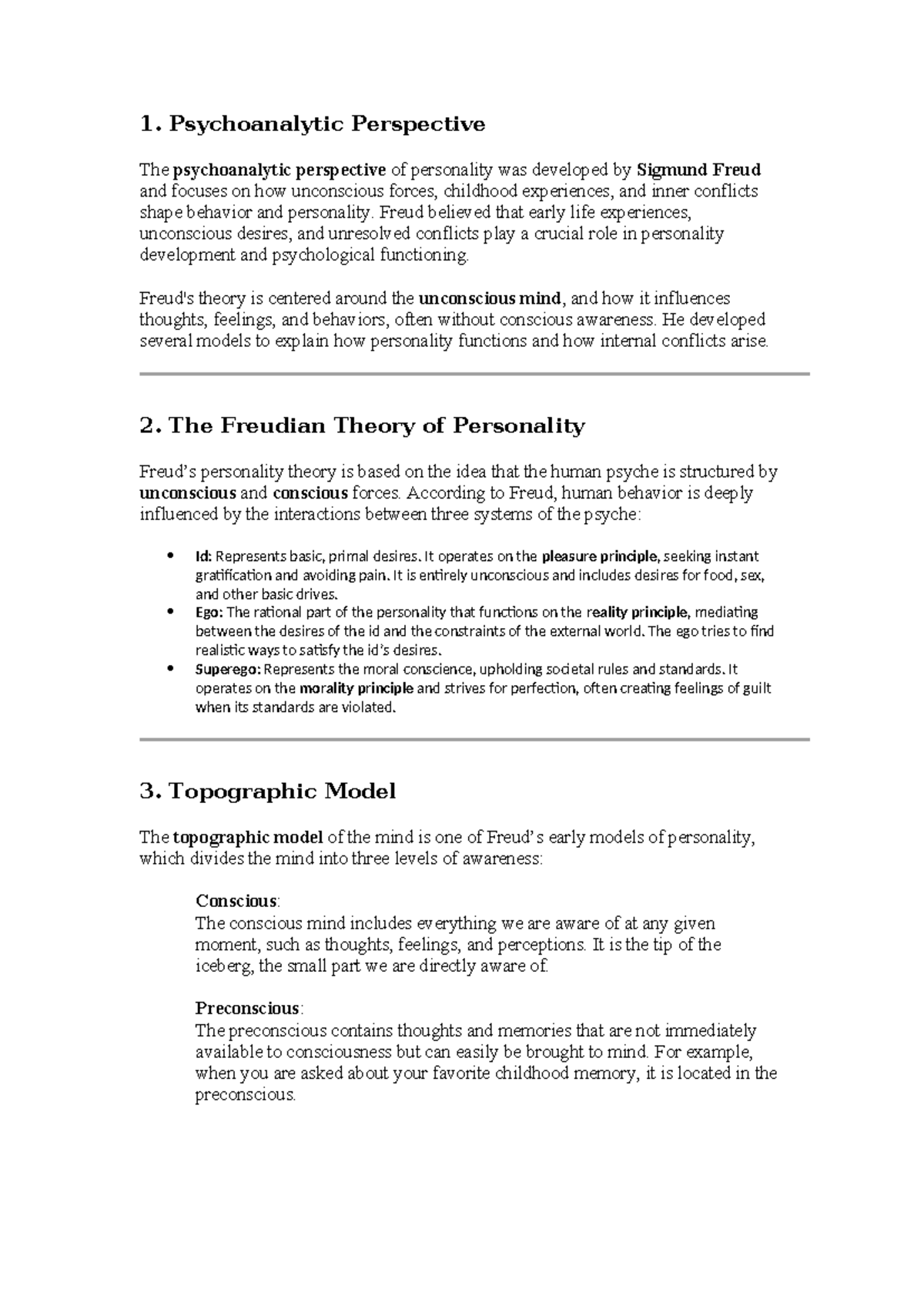Personality MOD3 - 1. Psychoanalytic Perspective The psychoanalytic ...