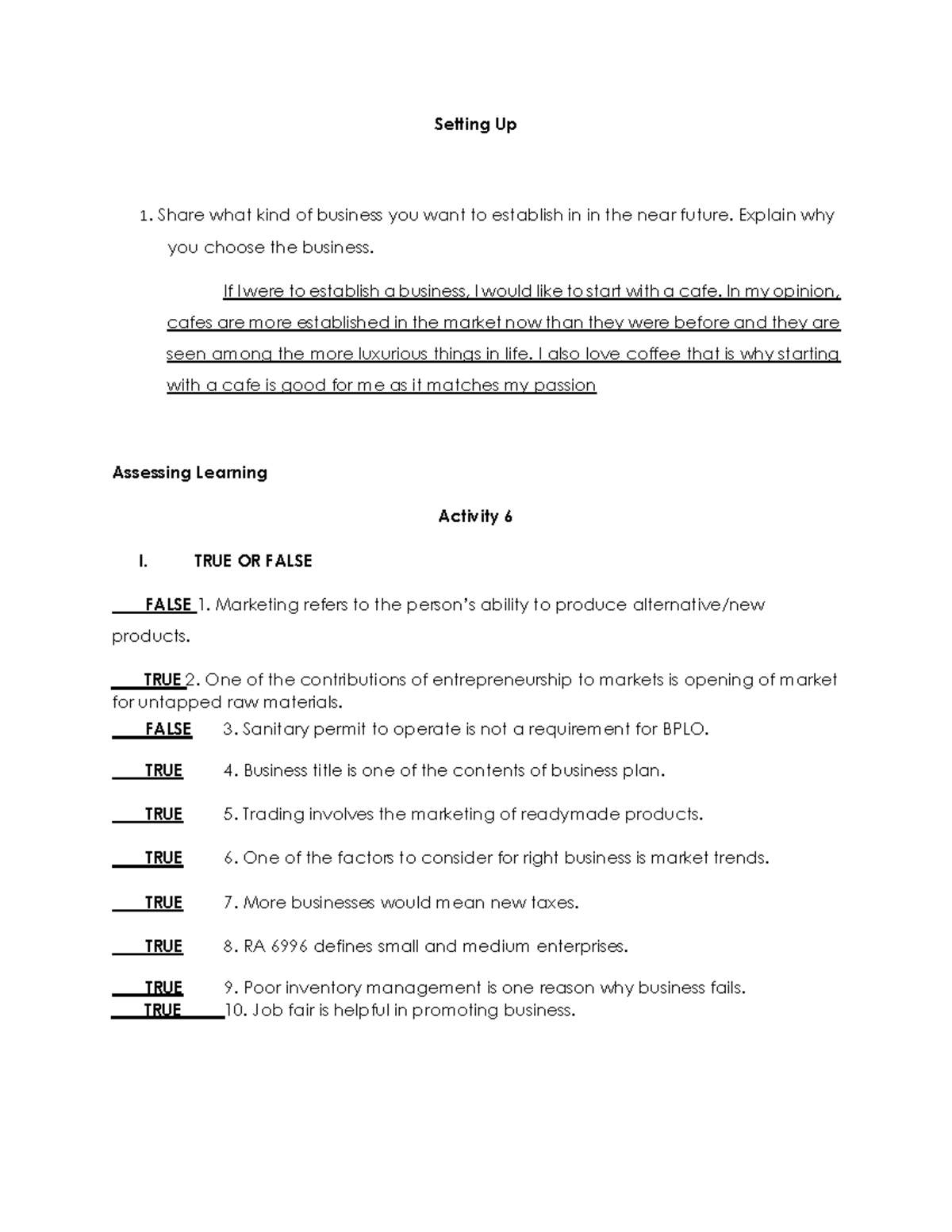 Setting Up6 - Setting Up Share what kind of business you want to ...