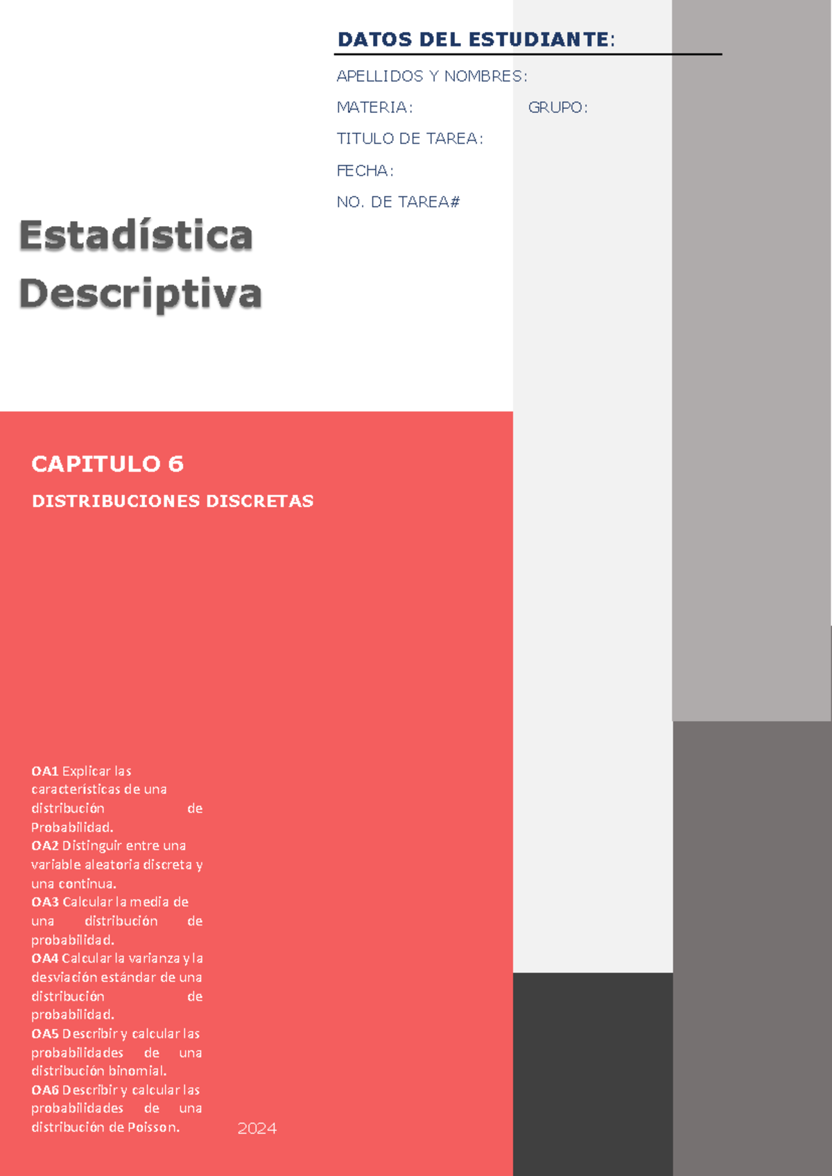 Laboratorio CAP. 6 Distribuciones Discretas 2024 - Estadística Descriptiva CAPITULO 6 ...