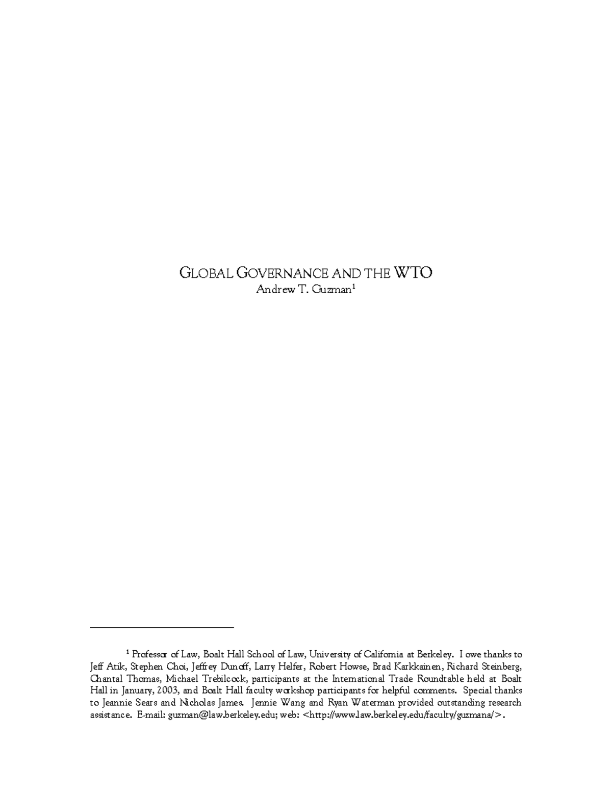 WTO Law and Global Governance - GLOBAL GOVERNANCE AND THE WTO Andrew T ...