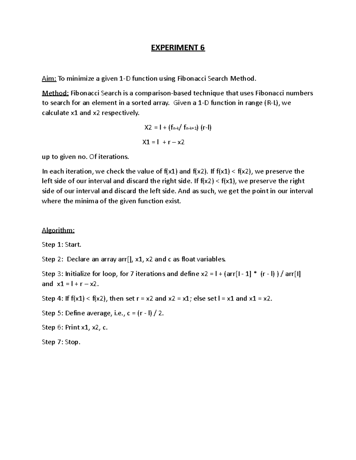 Experiment-6 CM - COMPUTATONAL METHODS - EXPERIMENT 6 Aim: To minimize a given 1-D function ...