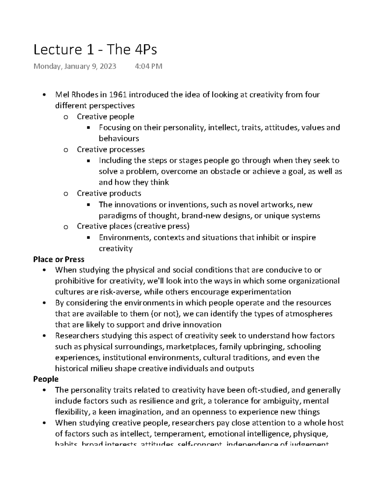 Lecture 1 - The 4Ps - Mel Rhodes in 1961 introduced the idea of looking ...