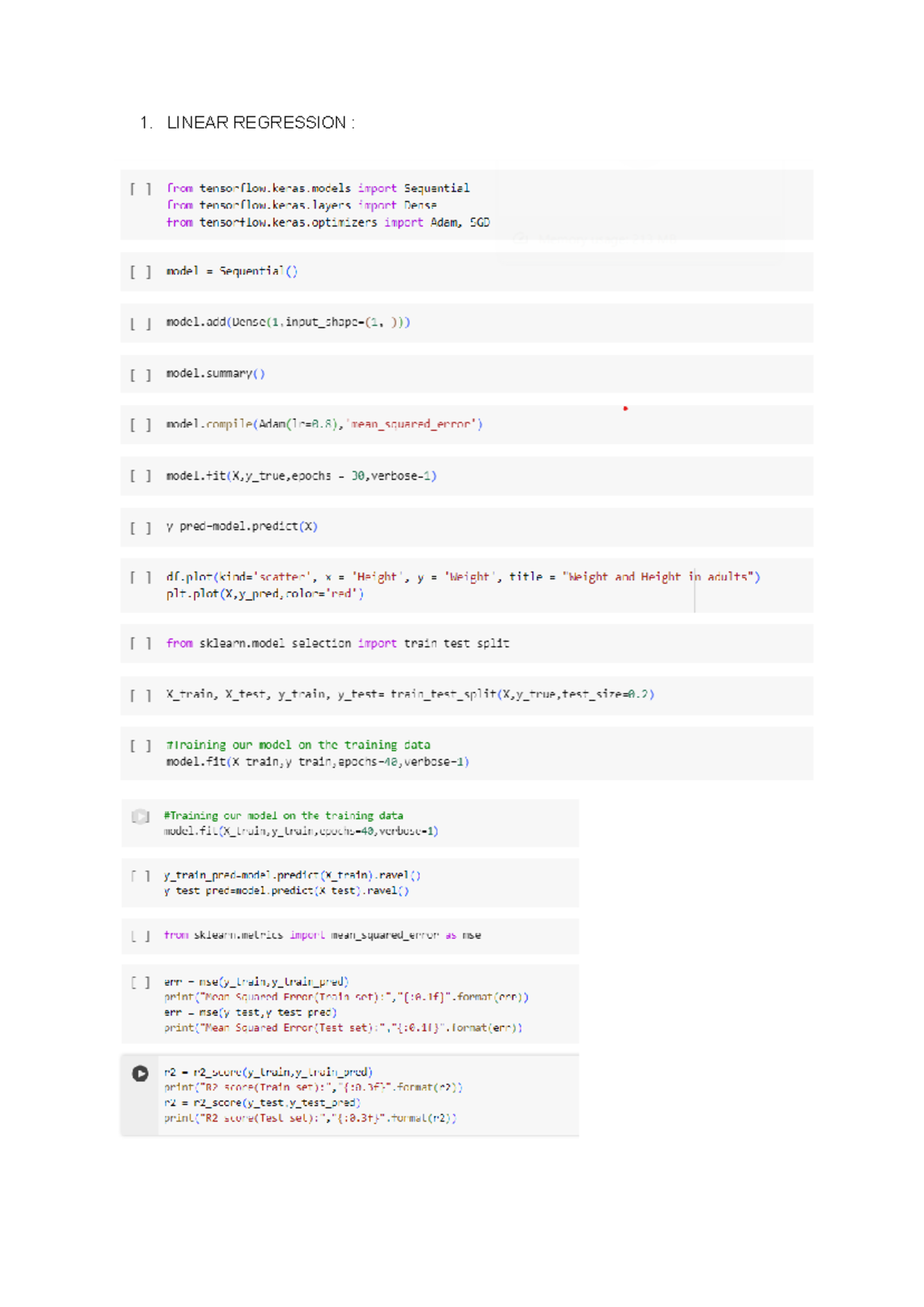DL Lab Internal 1 - exammms - 1. LINEAR REGRESSION from tensorflow.keras import Sequential from ...