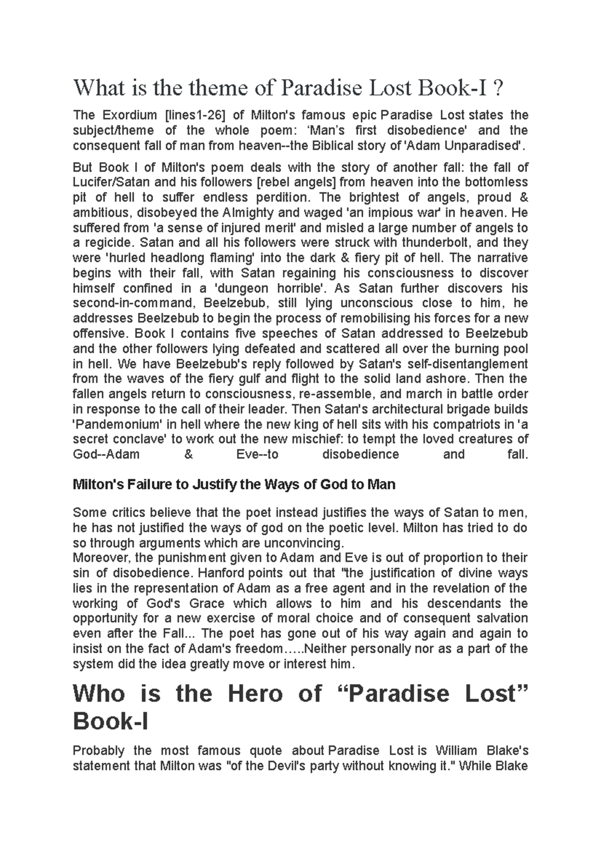 Satan - Paradise Lost Book 1 - What is the theme of Paradise Lost Book ...