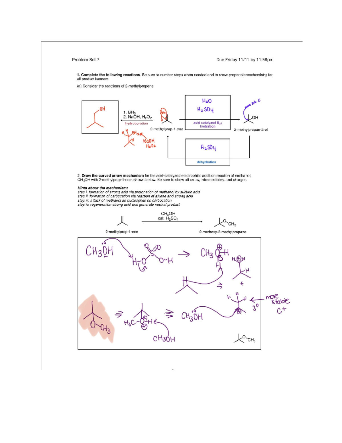 Hydration, Dehydration, and Hydroboration Practice Worksheet - CH 221 ...