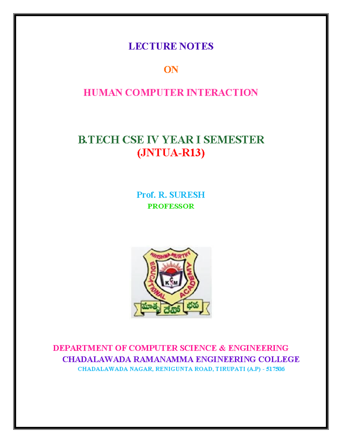 HCI-notes - Human Computer Interaction Notes for Beginners - LECTURE ...